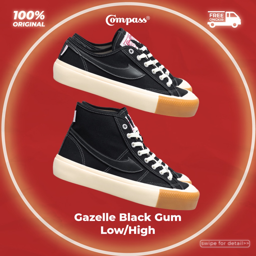 Jual [ORIGINAL] SEPATU COMPASS GAZELLE BLACK GUM LOW & HIGH ORIGINAL ...