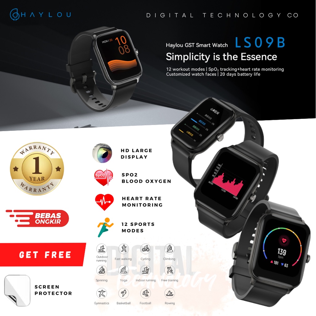 Jual Smartwatch Haylou GST SpO2 Heart rate monitoring Garansi Resmi ...