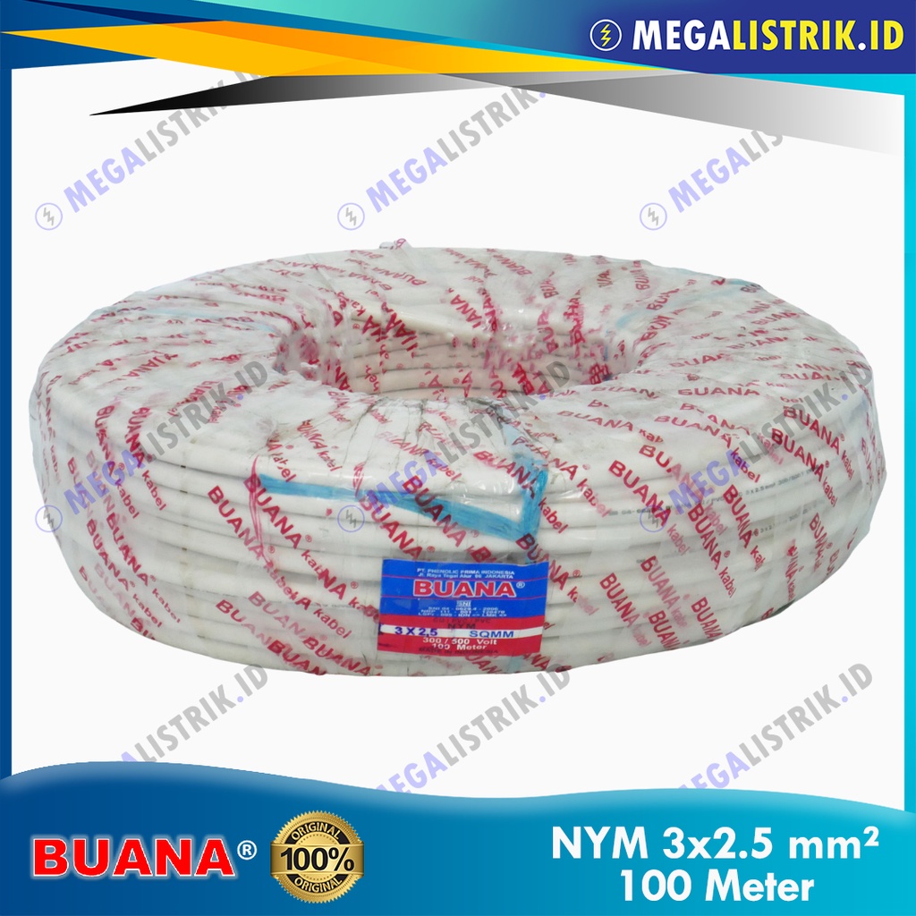 Jual BUANA KABEL NYM 3X2.5 ( 100M ) / KABEL LISTRIK PUTIH KAWAT TEMBAGA 3 X 2.5 MM ( 100 METER ...