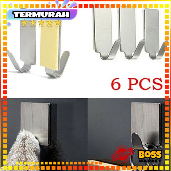 Jual Gantungan dinding tembok SerbaGuna Tempelan Hook Stainless Steel 6 ...