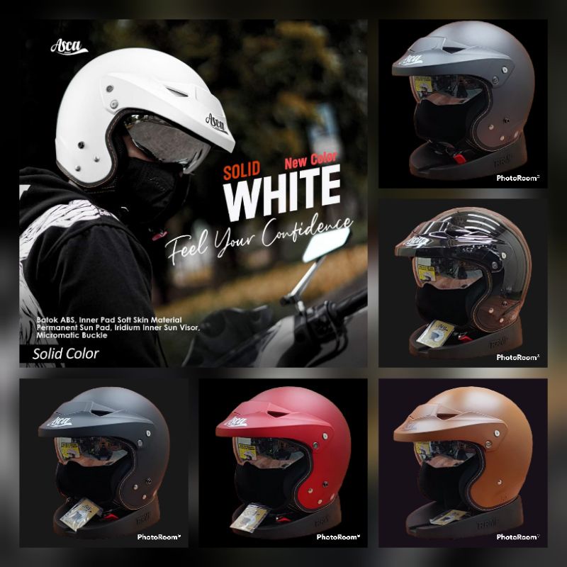Jual Helm Asca Retro Pet Solid White Glossy TEMURAH | Shopee Indonesia