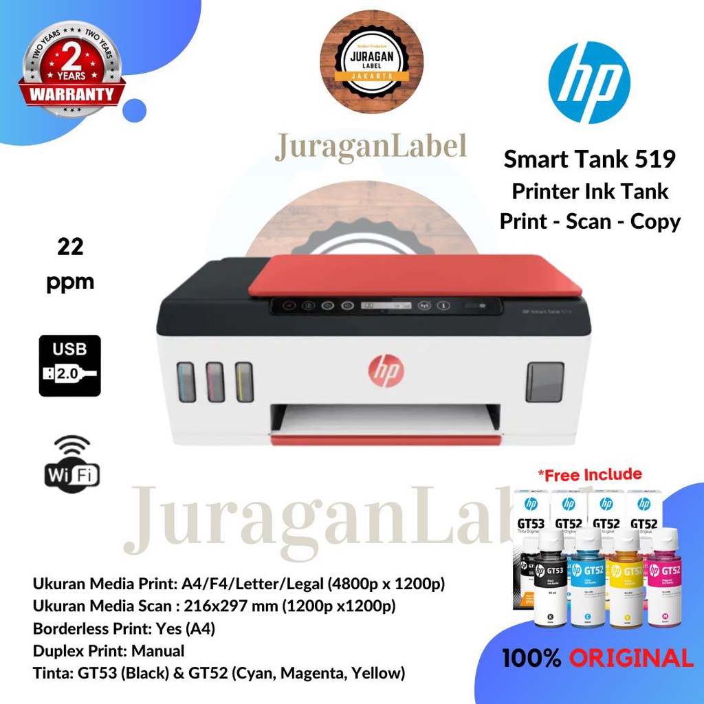 Jual Printer HP Smart Tank 519 All In One Ink Tank WIFI HP519 Garansi ...