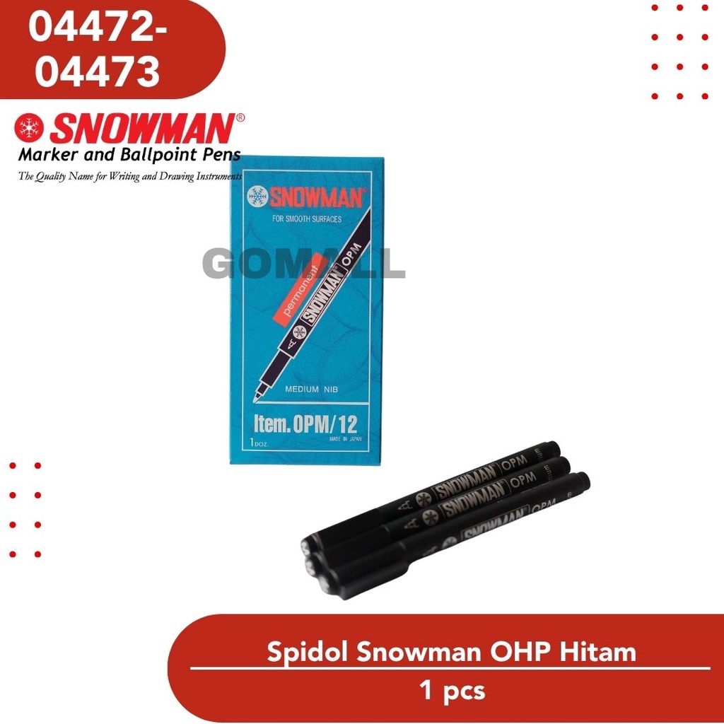 Jual Spidol Permanent Snowman OHP Marker OPF OPM 1 Hitam 0.5 Pulpen ...