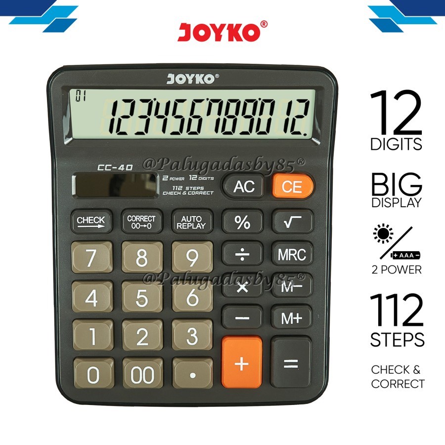 Jual Kalkulator Joyko CC-40 12 Digits Check Correct (1 Biji) / Calculator Joyko CC-40 / Joyko CC ...