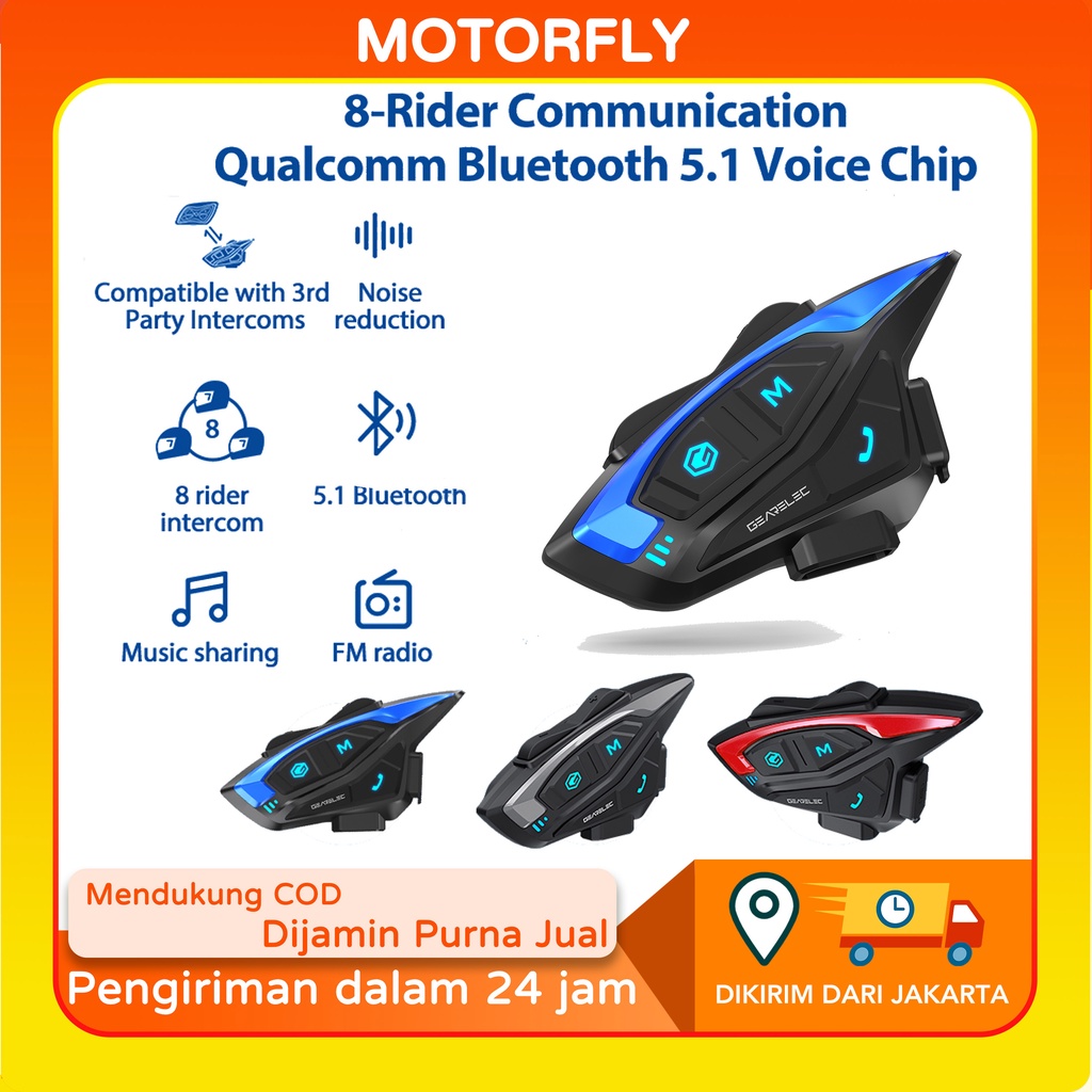 Jual GEARELEC shark Sepeda Motor Bluetooth Intercom Headset 2-8 ...