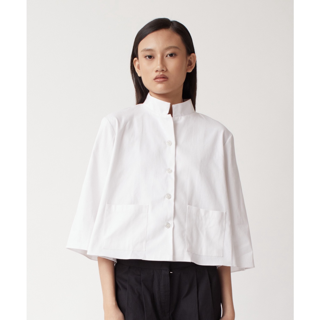 Jual [Monaetic] Alex Crop Mandarin Collar Shirt // Kemeja Polos Kerah ...