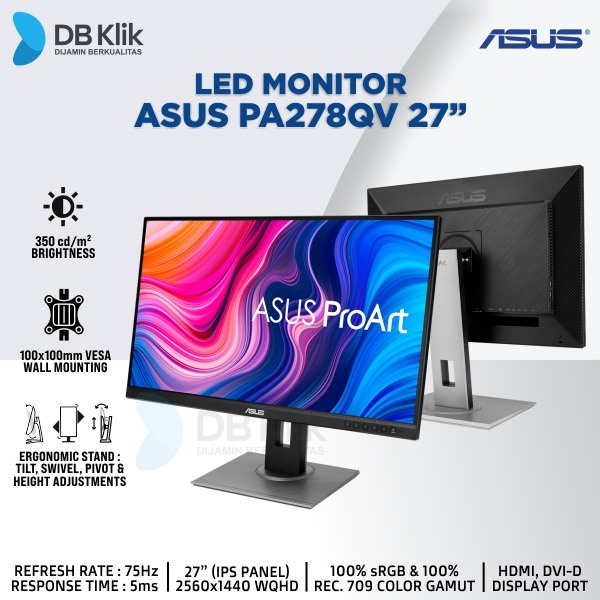 Jual LED Monitor ASUS PA278QV 27" 75Hz WQHD HDMI DP DVI-D - ASUS PA278 ...