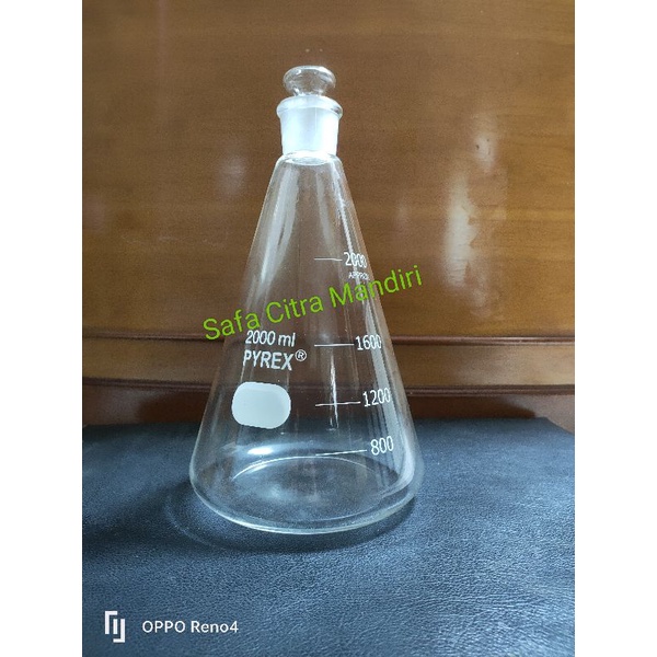 Jual Erlenmeyer Flask 2000ml With Glass Stopper Pyrex | Shopee Indonesia