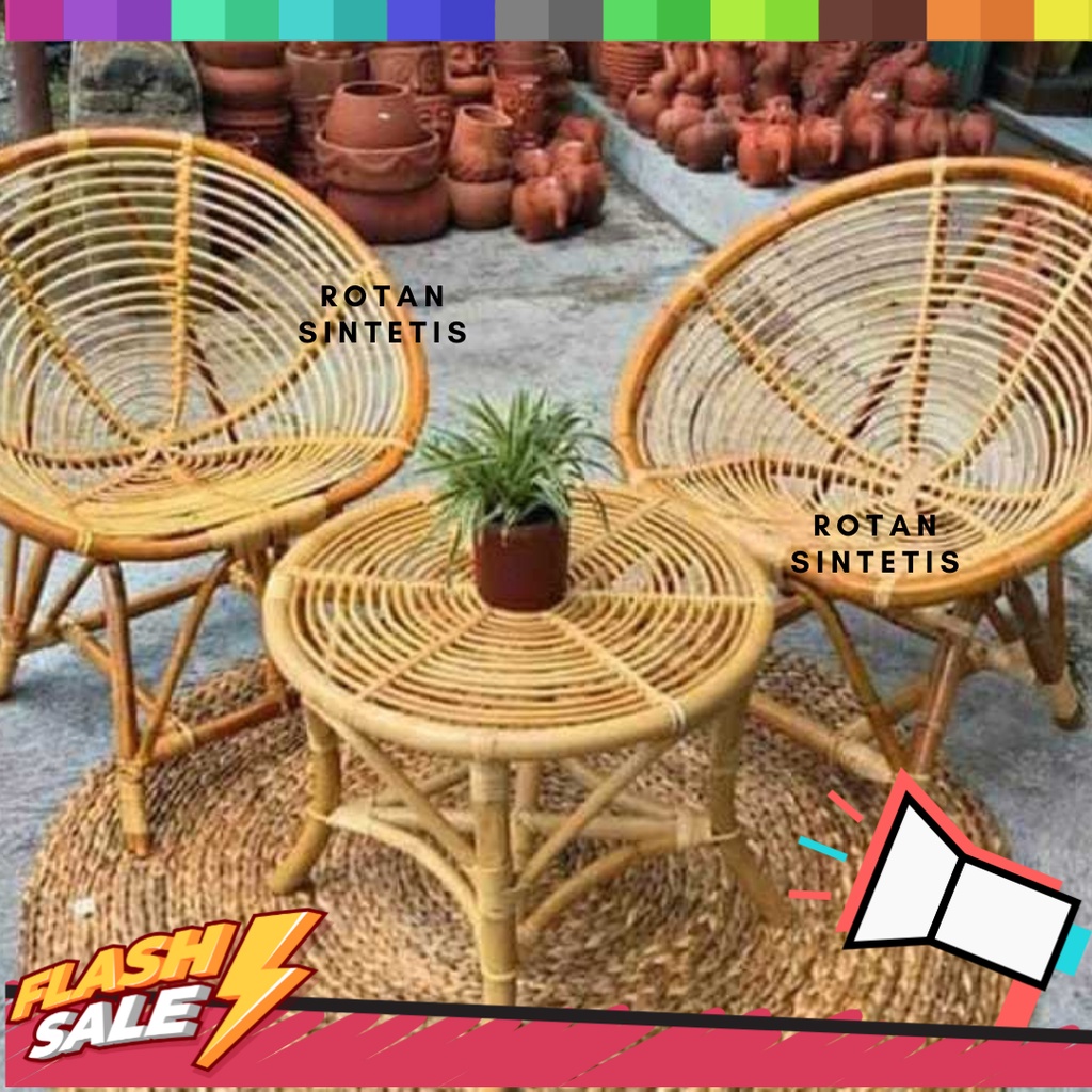 Jual KURSI TERAS KERANG ROTAN DAN MEJA 1 SET / KURSI ROTAN TERAS BUKUR ...