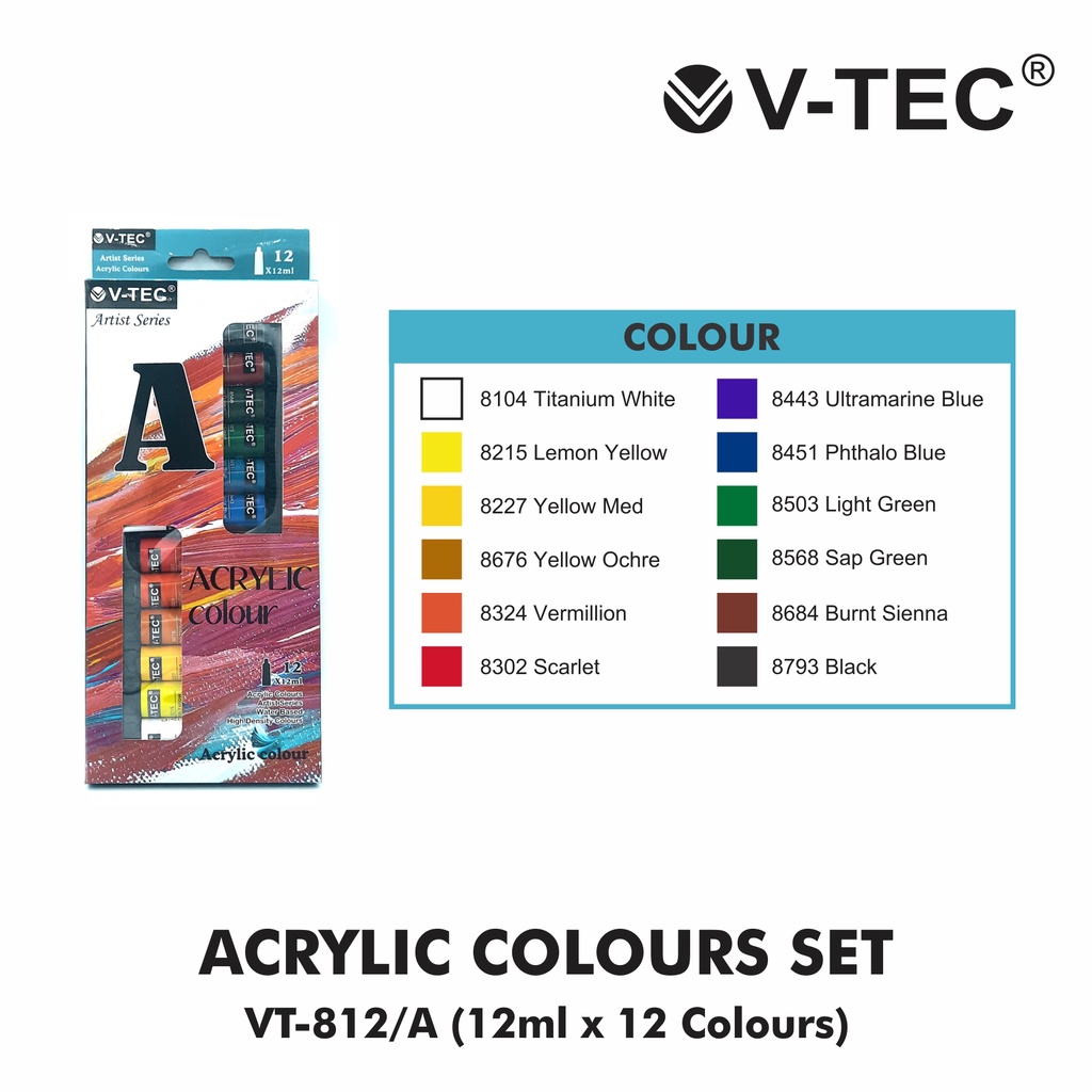 Jual Acrylic Colour / Cat Air Acrylic Isi 12 Warna - 18 Warna 12Ml Vtec ...