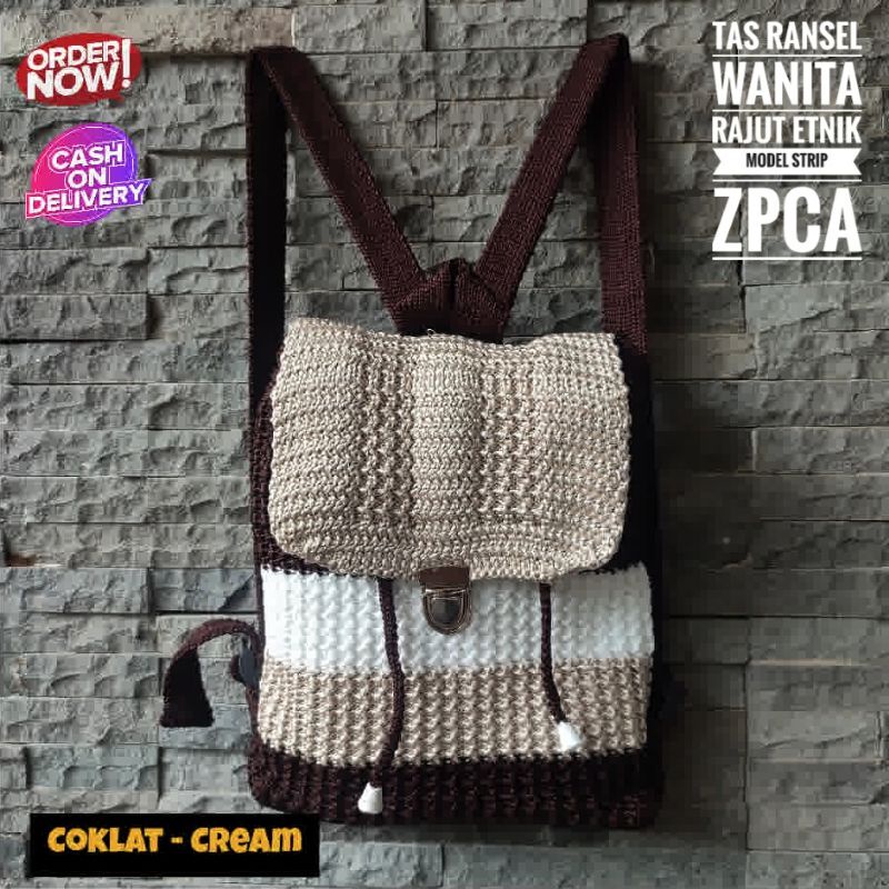 Jual Tas Ransel Rajut Wanita Strip Milenial Terlaris | Shopee Indonesia