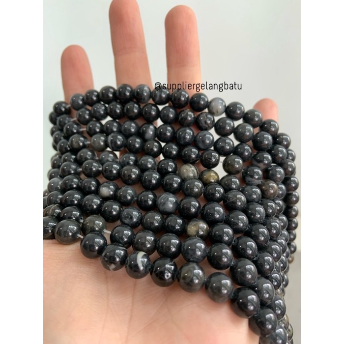 Jual bahan batu BLACK TOURMALINE 8mm bongkah akik natural tormalin ...