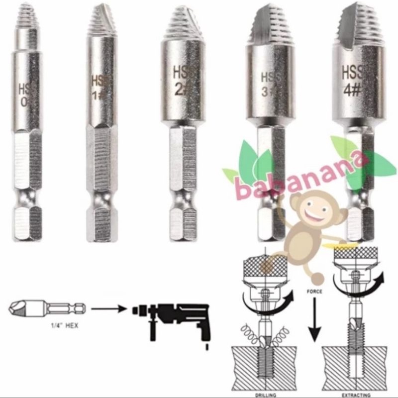 Jual Bolt Extractor 5pcs screw extraction damaged alat pencabut baut ...