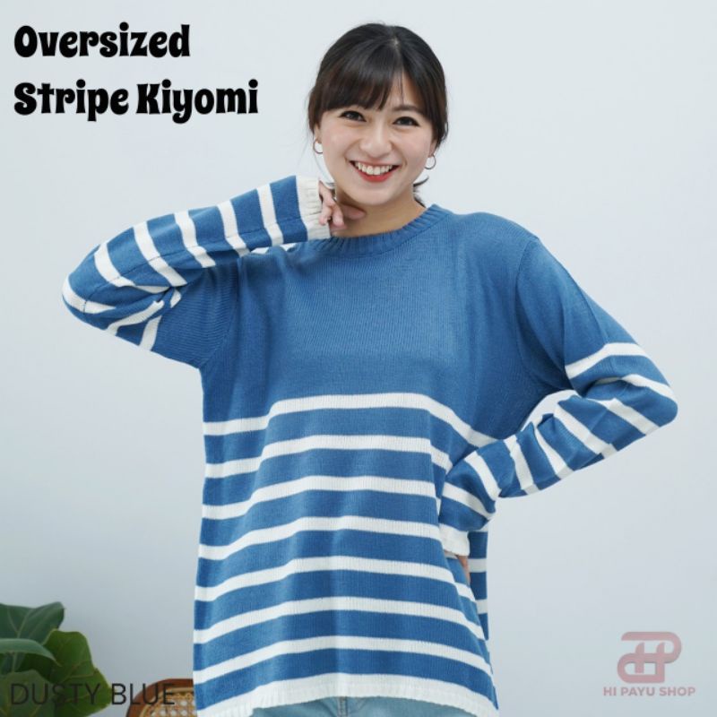 Jual Sweater Wanita Oversized Stripe Kiyomi | Atasan Lengan Panjang Rajut Wanita Hijab | Pakaian ...