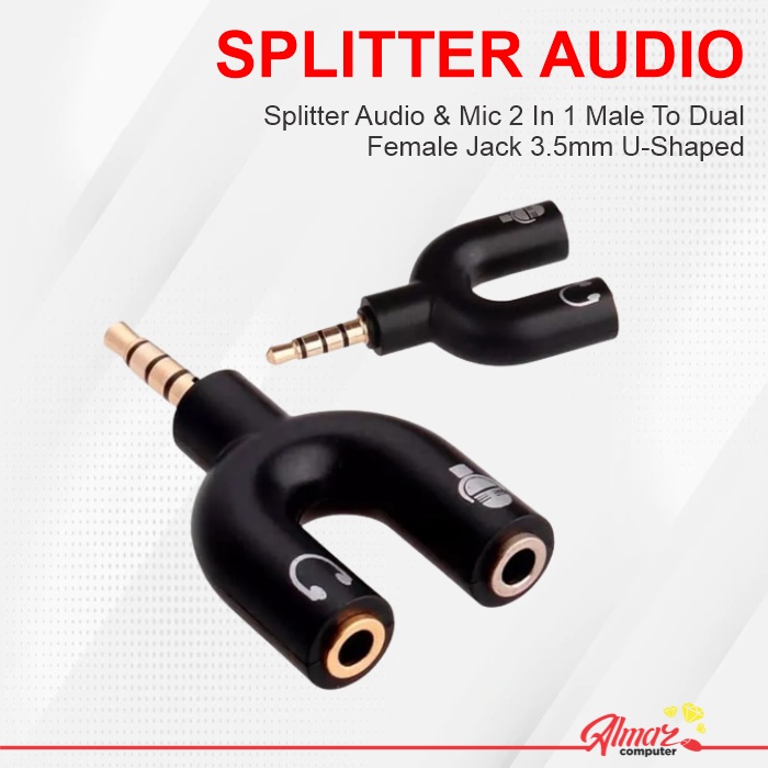 Jual Splitter Audio & Mic 2 In 1 Male To Dual Female Jack 3.5mm U ...