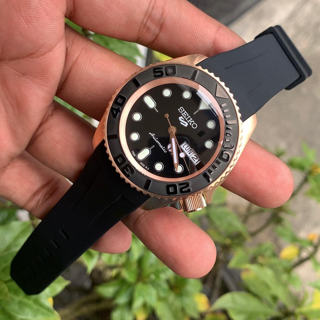 Jual Mod Seiko Yacht Master Automatic Rosegold Seiko Mod Rubber Black ...
