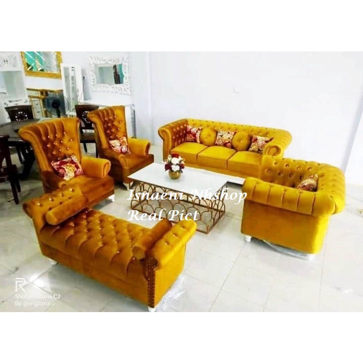 Jual Luxury Full Set Sofa Chesterfield Wings Chair + Sofa Bed + Meja ...