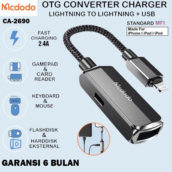 Jual Mcdodo 2 in 1 USB Lightning OTG Adapter to Usb A for untuk iPhone ...