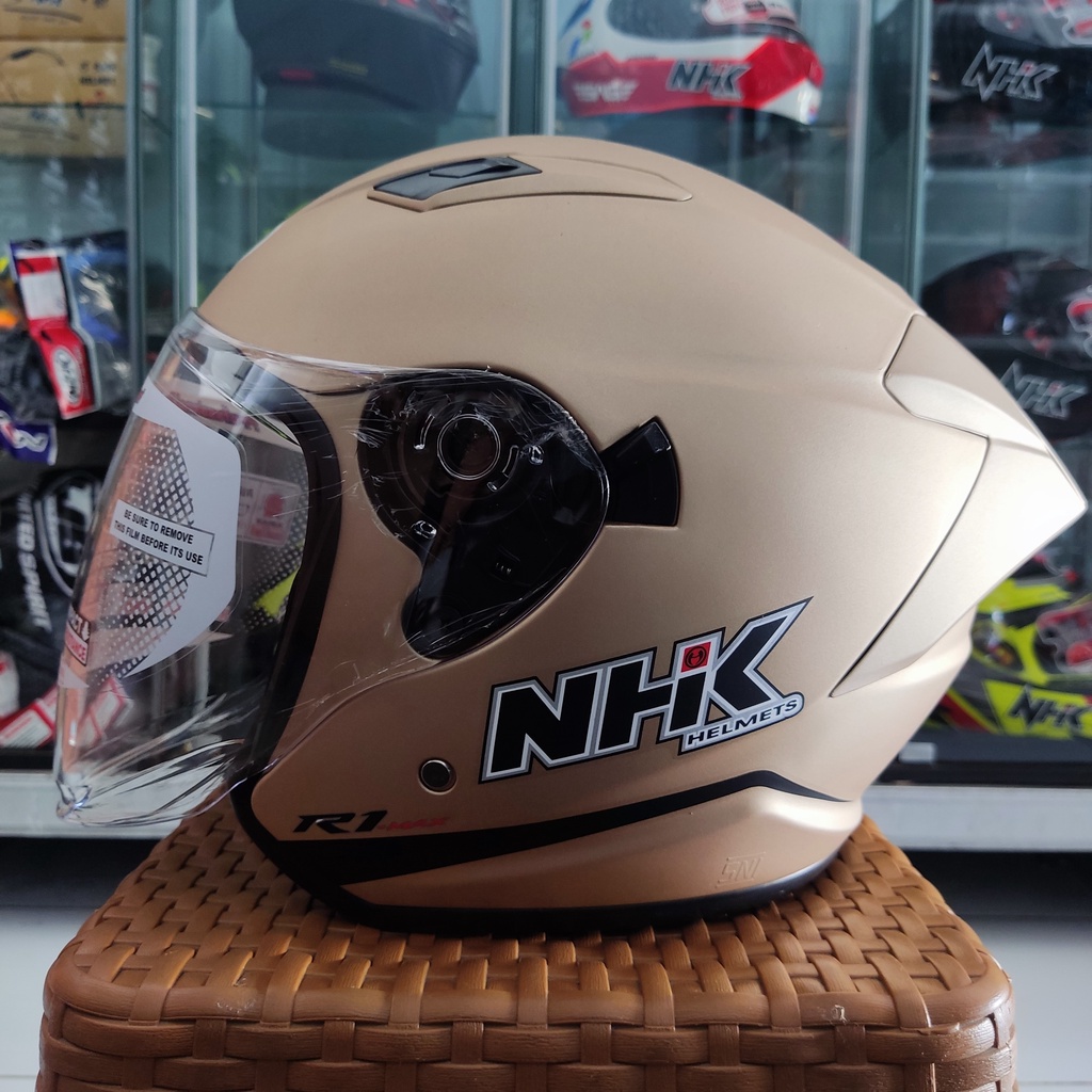 Jual HELM NHK R1 MAX SOLID GOLD DOFF HALF FACE NHK R1 MAX DOUBLE VISOR | Shopee Indonesia