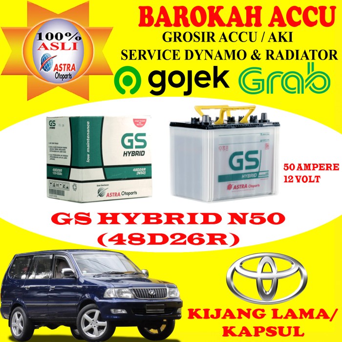 Jual AKI GS ASTRA MOBIL TOYOTA KIJANG KAPSUL GS HYBRID N50 / 48D26R , 50 AH | Shopee Indonesia