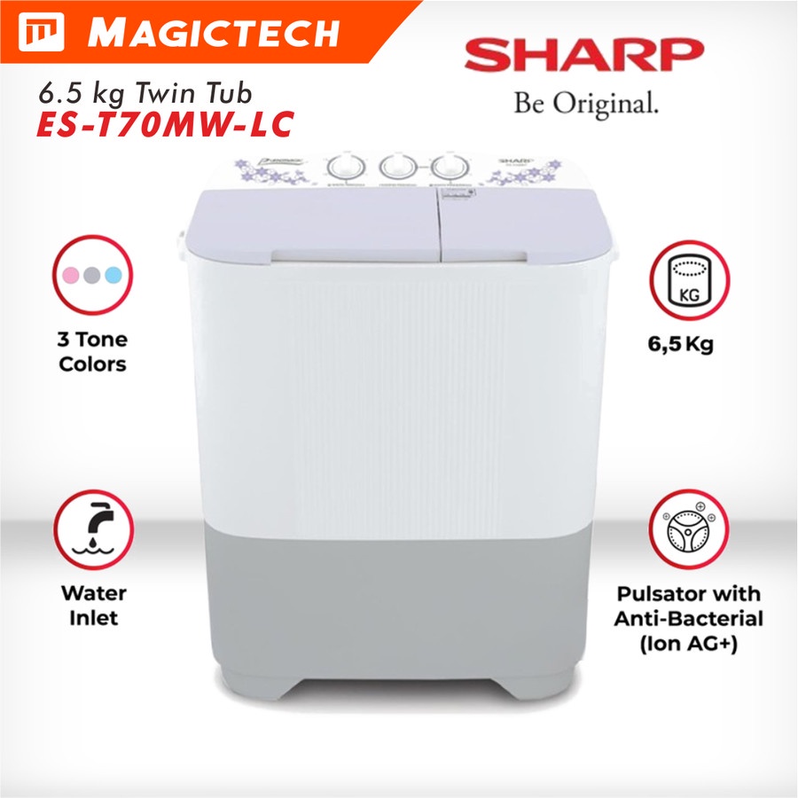 Jual MESIN CUCI SHARP 6.5 KG / 6,5 KG ES-T70MW-BL 2 TABUNG 6KG / 7 KG ...