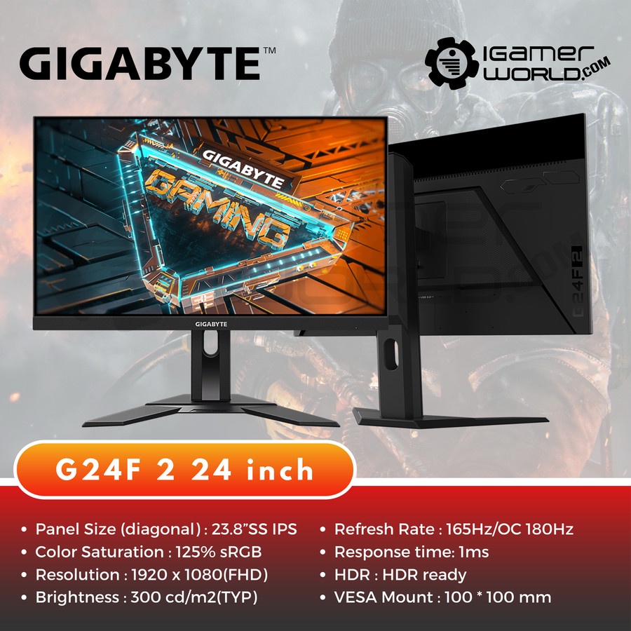 Jual Gigabyte G24F2 24" IPS FullHD 180Hz 1ms 125% sRGB Gaming Monitor ...
