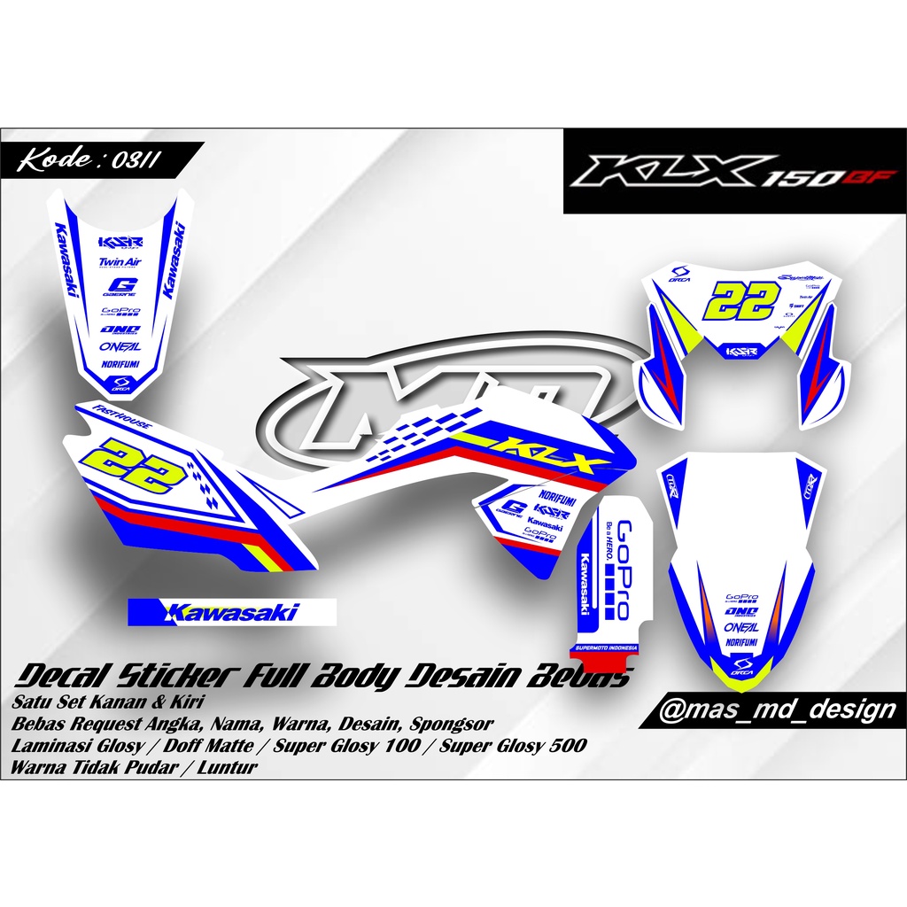 Jual 0311 Sticker Decal KLX 150 BF / G full Body - Desain Bebas Bisa ...
