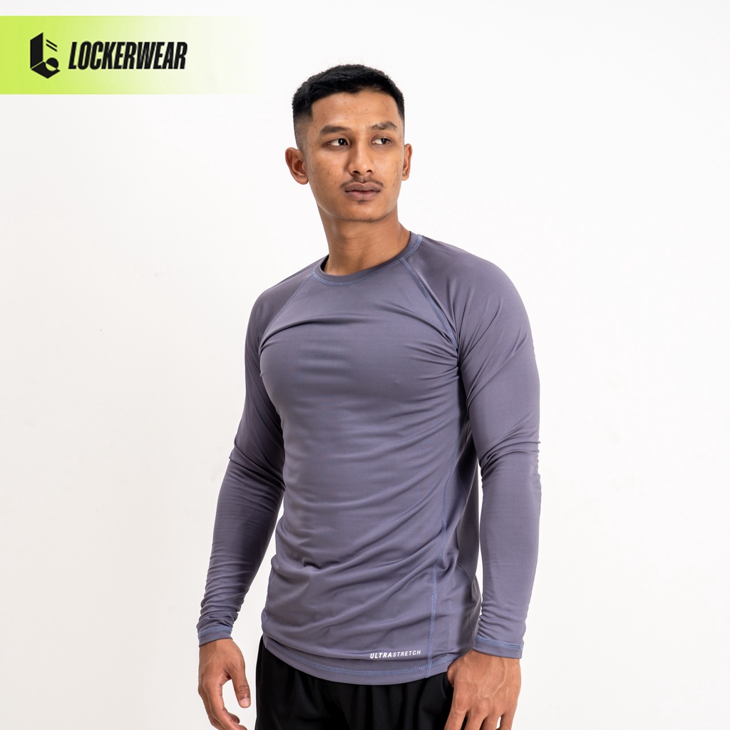 Jual Manset Baselayer Lengan Panjang Rash Guard Kaos Olahraga Pria Abu ...