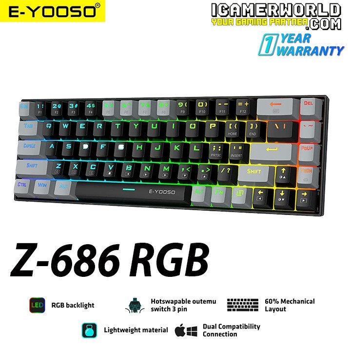 Jual E-YOOSO Z-686 / Z686 RGB 68% Mini Mechanical Gaming Keyboard ...