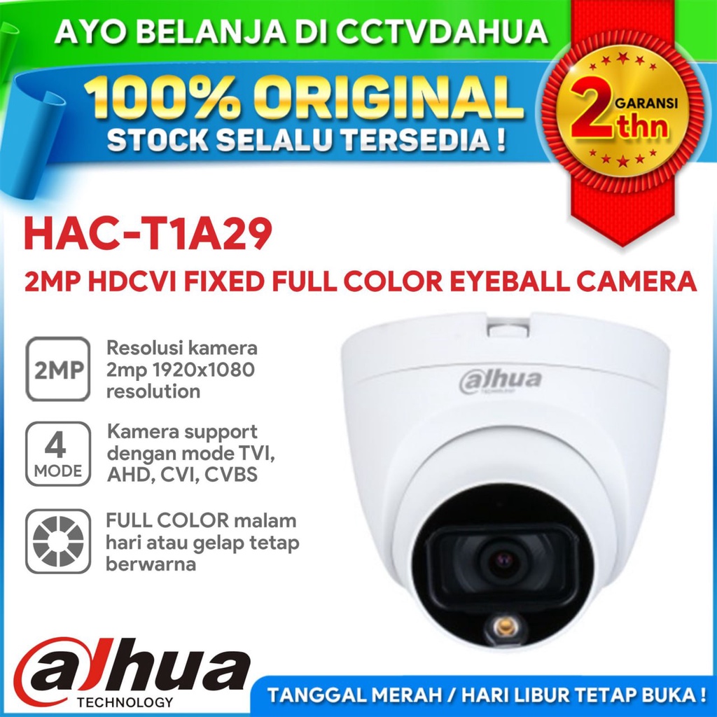 Jual DAHUA HAC-T1A29P COOPER HDCVI 2MP FULL COLOR CAMERA BERGARANSI ...