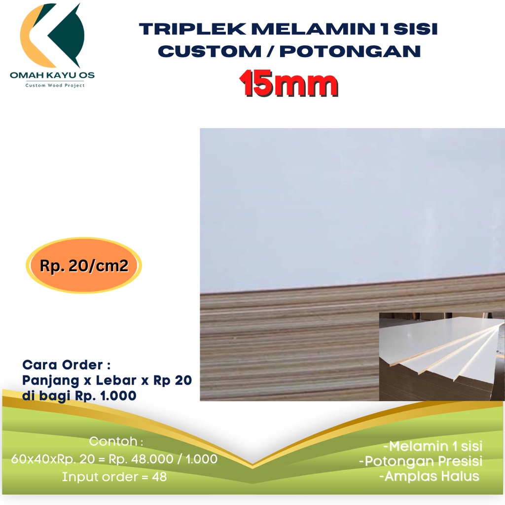 Jual Triplek Multiplek Plywood Melamin 15mm satu muka / sisi Custom ...