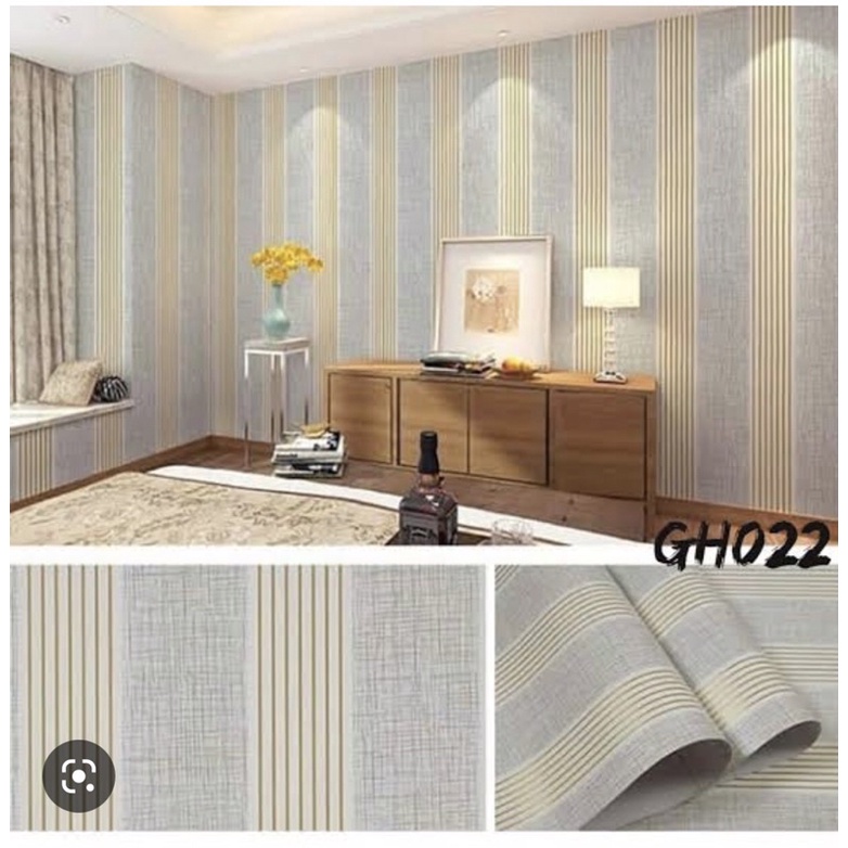 Jual Wallpaper / wallsticker / wall paper / sticker dinding motif salur abu gold | Shopee Indonesia