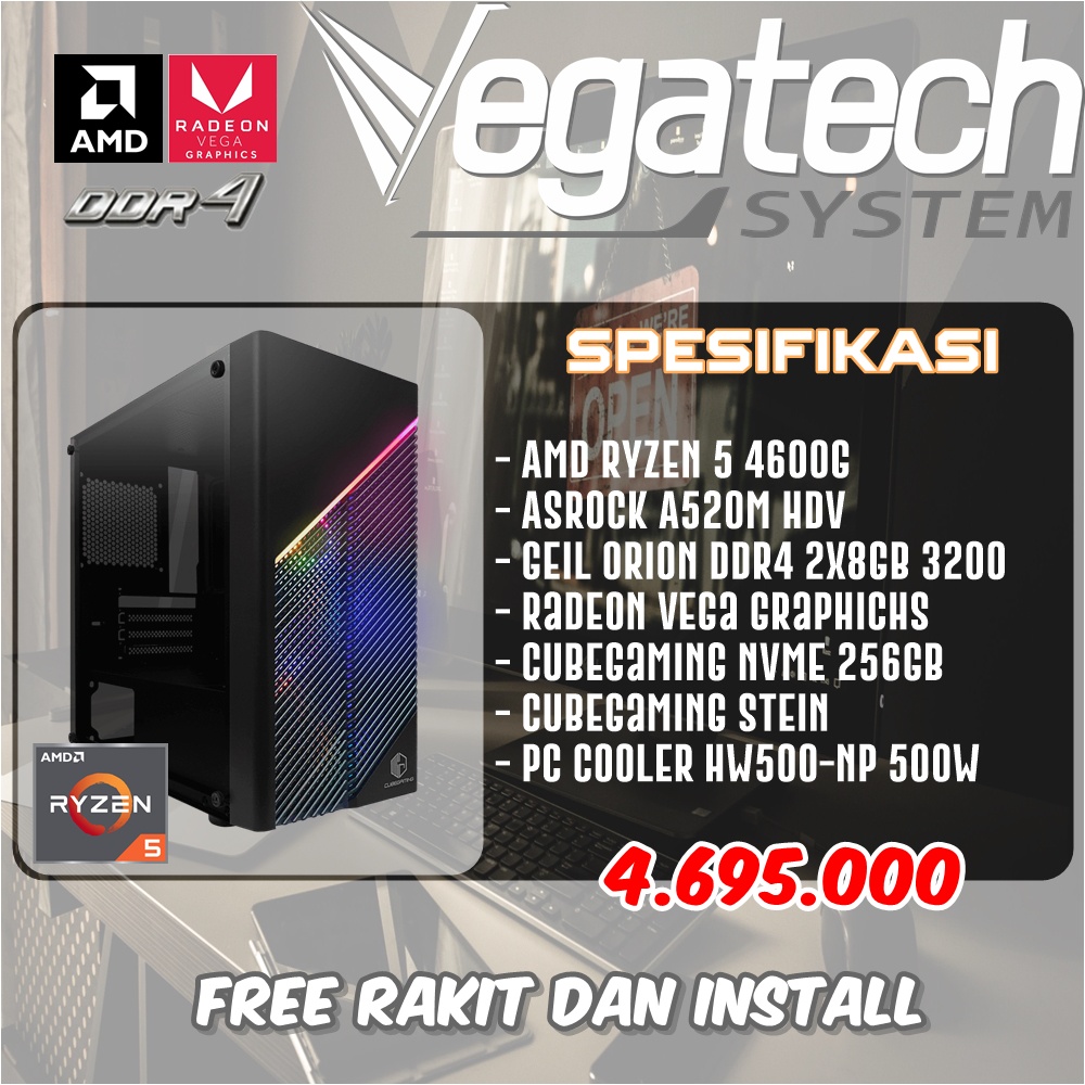 Jual PC Rakitan Ryzen 5 4600G RAM 16GB SSD 256GB GAMING dan OFFICE ...