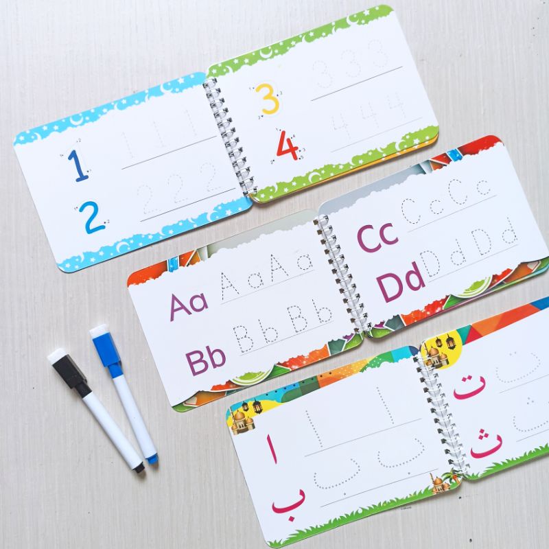 Jual Wipe and Clean Book (Free 2 Spidol) / Angka/ Abjad / Hijaiyah ...