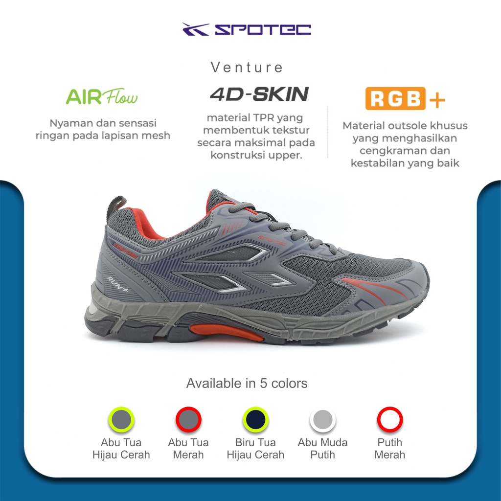 Jual SPOTEC Sepatu RUNNING Artikel VENTURE-Abu/Merah | Shopee Indonesia