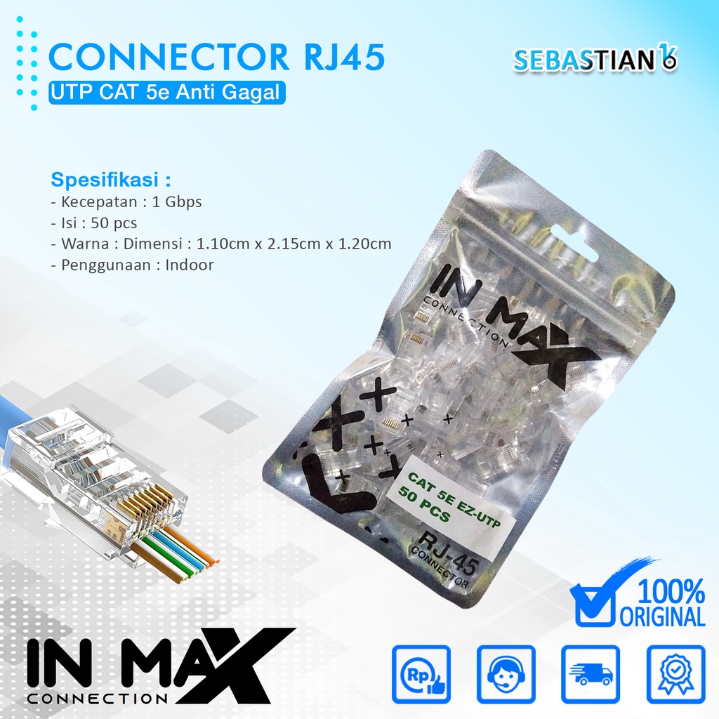 Jual [𝗛𝗶𝗴𝗵 𝗤𝘂𝗮𝗹𝗶𝘁𝘆] Konektor RJ45 EZ UTP Cat 5e INMAZ RJ45 Connector ...