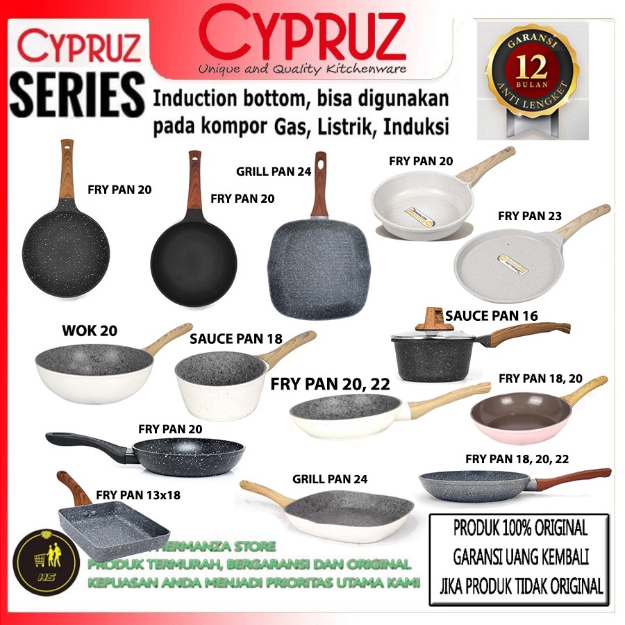 Jual Cookware Cypruz Series Cyprus Fry Pan Sauce Pan Fry wok Coating Marble Granite Diecast ...