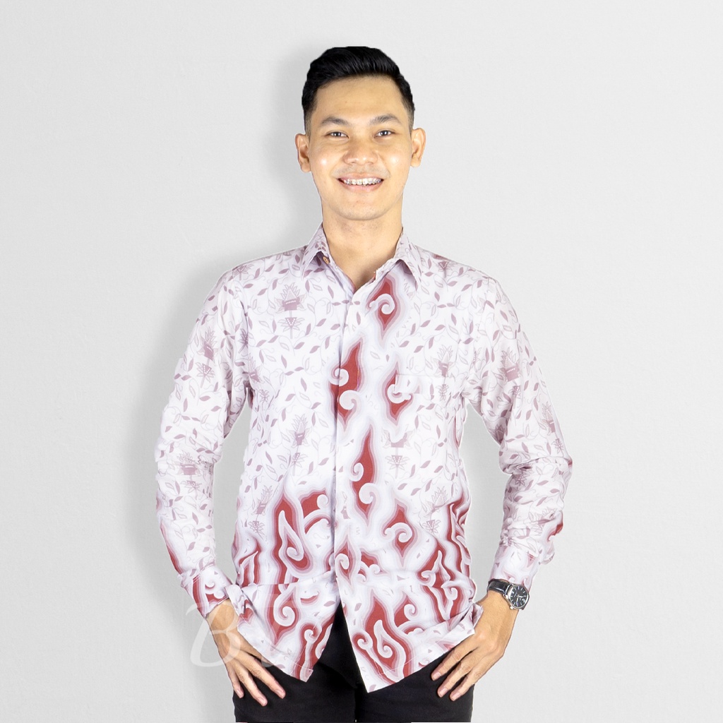 Jual BATIK TRUSMI Kemeja Batik Atasan Pria Jumbo Lengan Panjang Motif Mega Mendung Merah ...