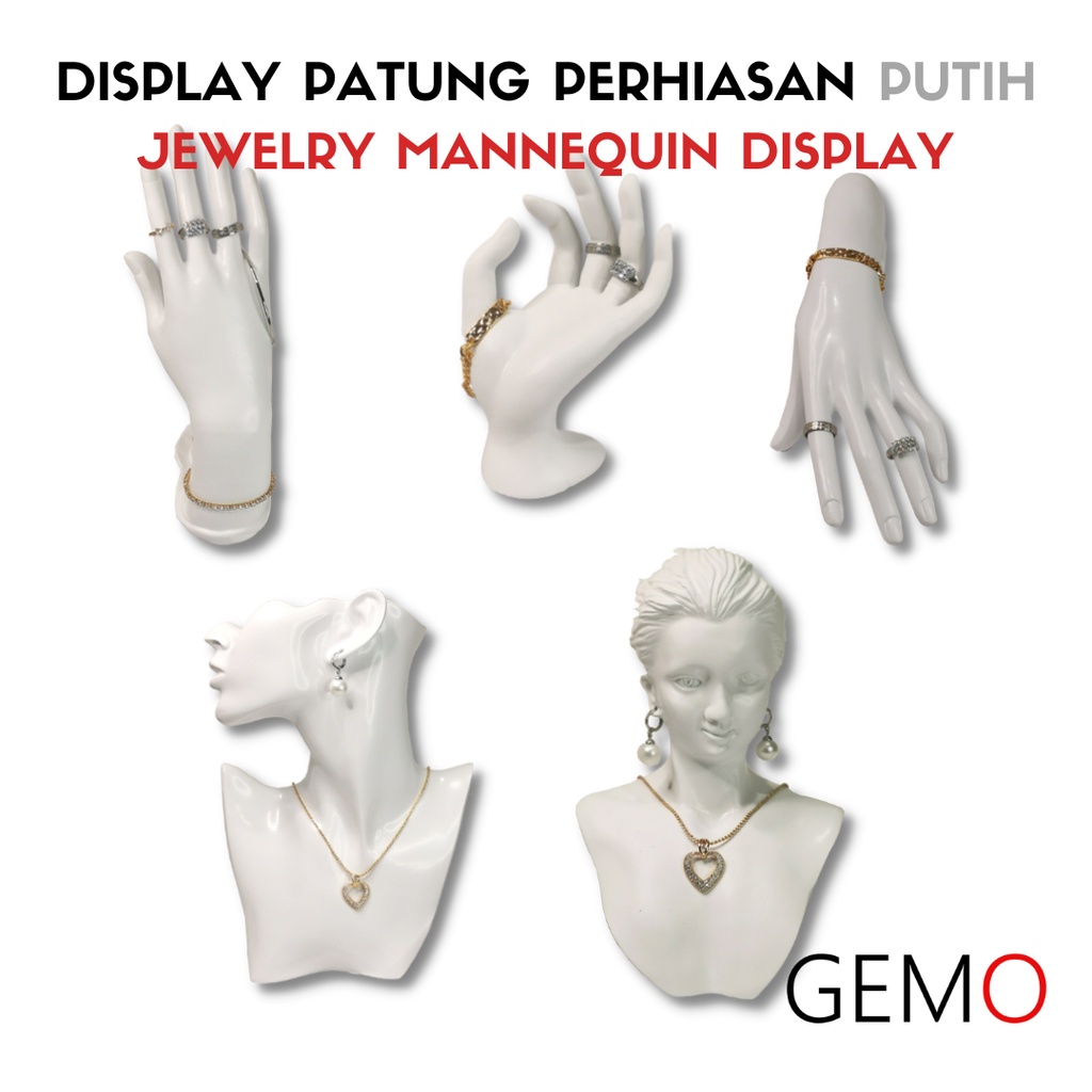 Jual Display Manekin Patung Putih Perhiasan untuk Cincin Gelang Kalung ...