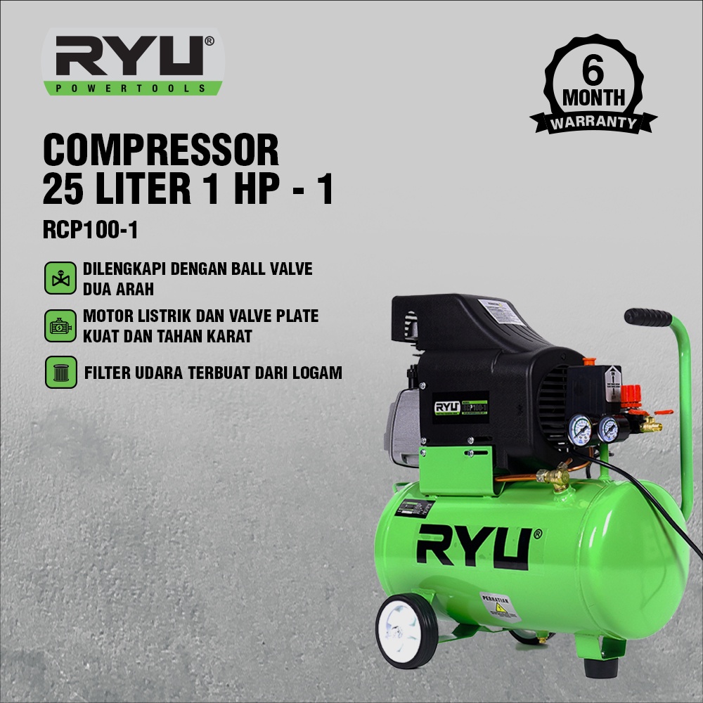 Jual Ryu Compressor 25 liter RCP100-1 - mesin kompresor angin - perkakas | Shopee Indonesia
