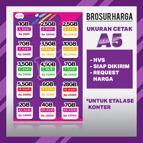 Jual Brosur A5 Harga Voucher Axis,Telkomsel,Tri,Smartfren,Xl,Indosat ...
