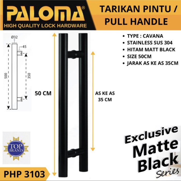 Jual PULL HANDLE PALOMA PHP 3103 UKURAN 50 CM MATTE BLACK CAVANA ...