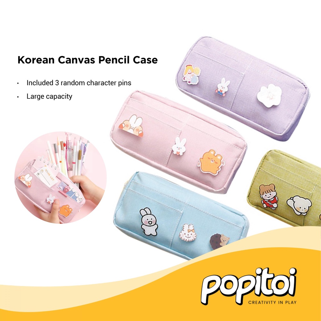 Jual Korean Canvas Large Capacity Pencil Case Kotak Pensil Kanvas Besar ...