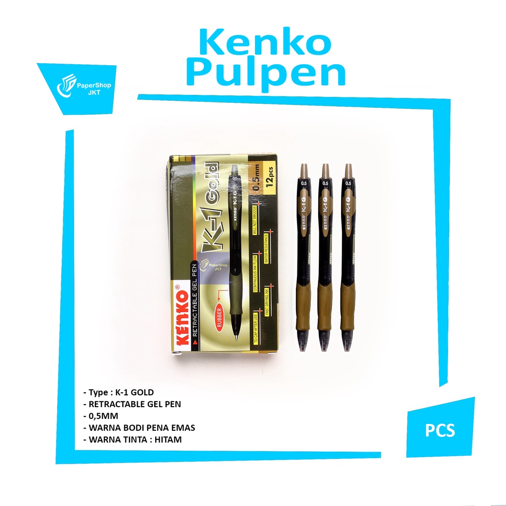 Jual KENKO - Retractable Pen K1 Gold Series 0,5mm Gel Pen Warna Tinta ...