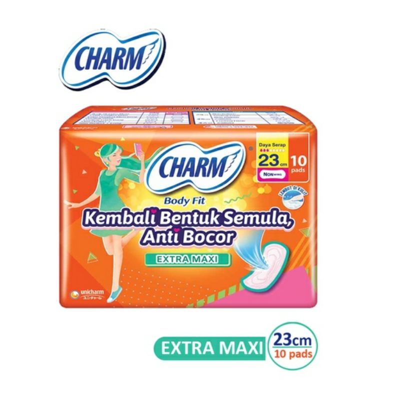 Jual SOFTEX CHARM BODY FIT EXTRA MAXI DAYA SERAP 23CM 10 PADS | Shopee ...