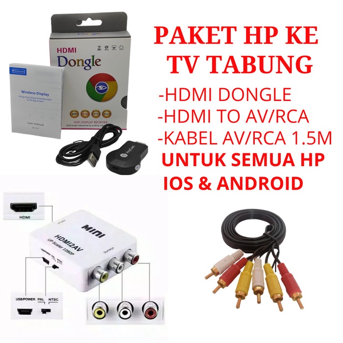 Jual HDMI Dongle hp ke TV tabung ( Paket Lengkap ) | Shopee Indonesia