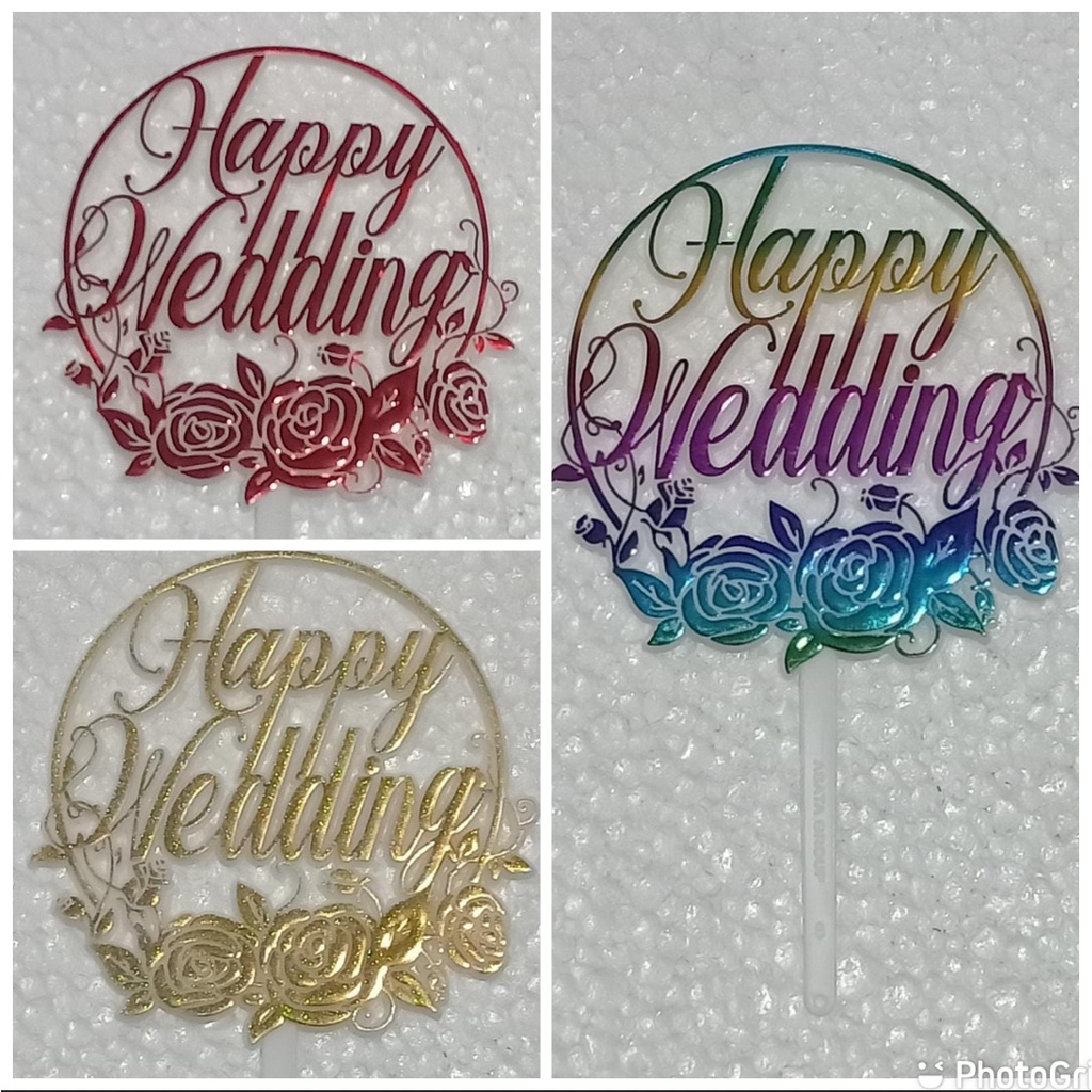 Jual CAKE TOPPER HIASAN KUE JUMBO "HAPPY WEDDING" motif BUNGA (SATUAN ...