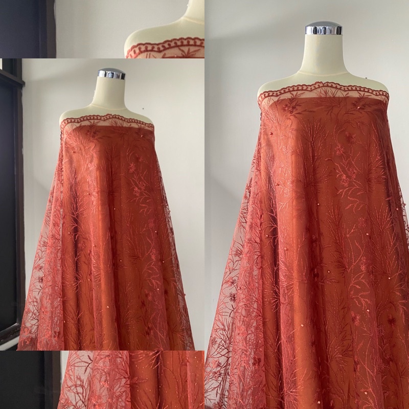 Jual BARU! TILE BORDIR GLITTER MOTIF AKAR SULUR SPIDER BUNGA / TULLE ...