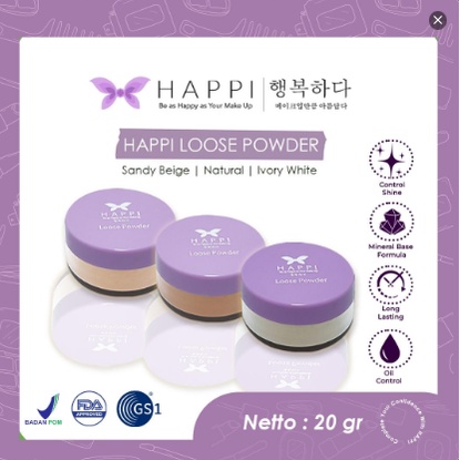 Jual Loose Powder HAPPI, HAPPI Cosmetics Loose Powder, Powdery, Full ...