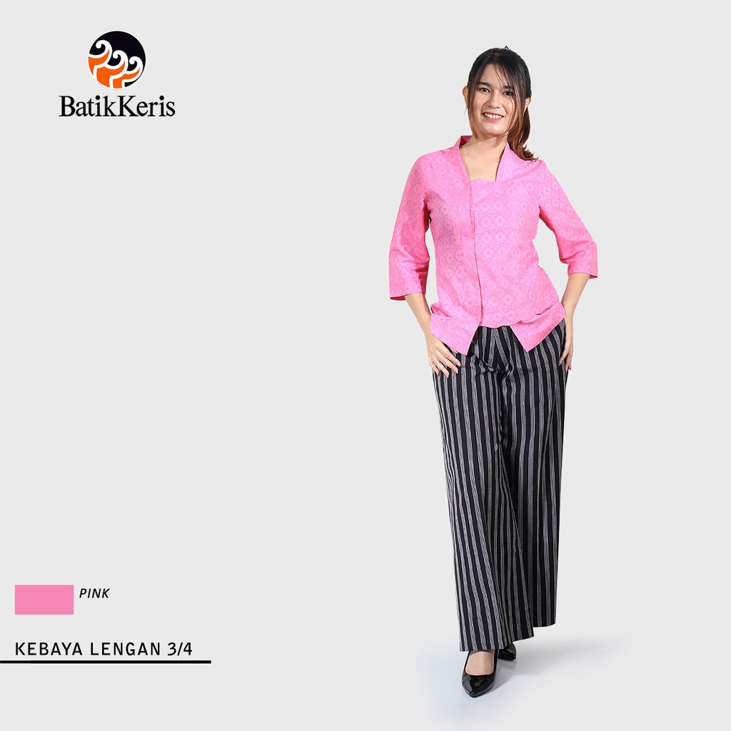 Jual Batik Keris Kebaya Lengan 3/4 Engkol Depan Motif Doby Polos Pink ...
